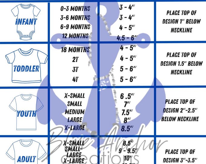 T-shirt Design Placement Chart | Printable Size Guide (digital Download ...