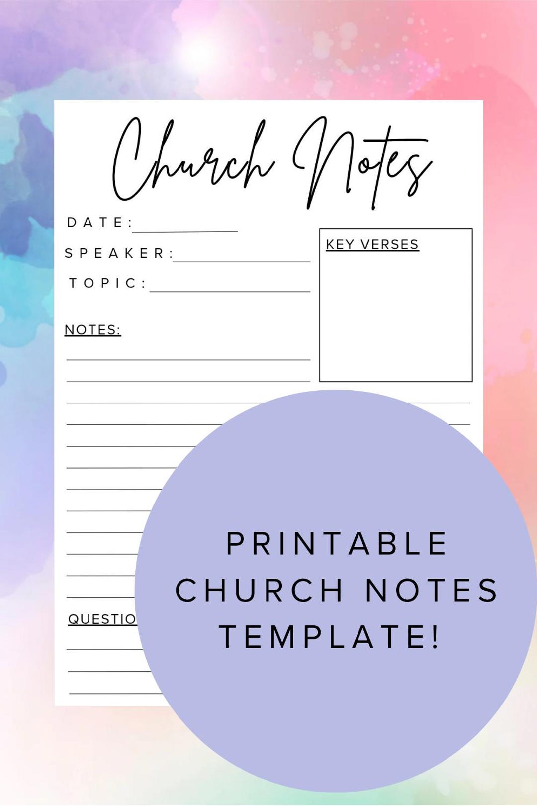 Church Notes Template, Sermon Notes Printable (digital Download) - Etsy