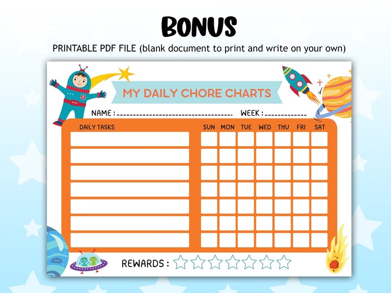Editable Aerospace Chore Chart for Kids, Daily Task List for Children ...