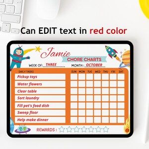 Editable Aerospace Chore Chart for Kids, Daily Task List for Children ...