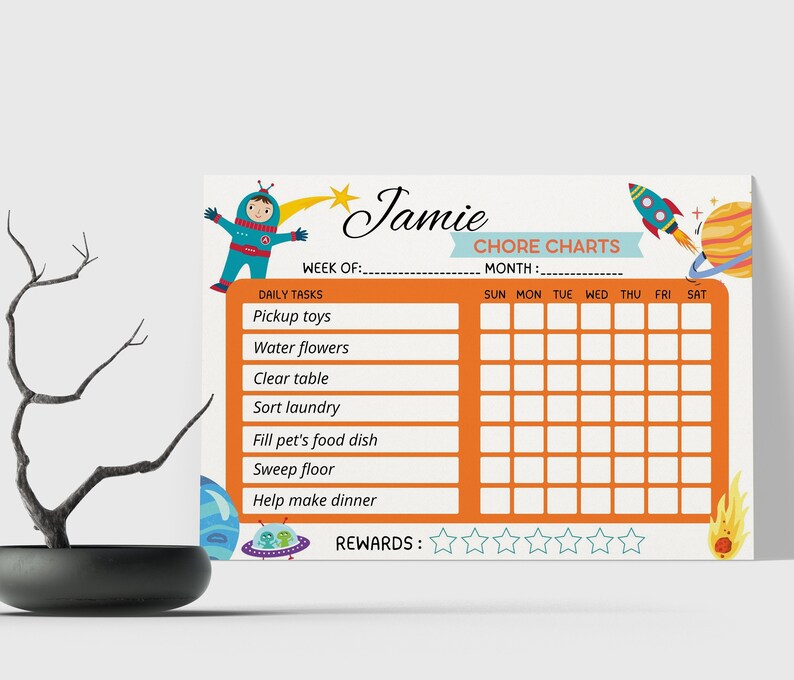 Editable Aerospace Chore Chart for Kids, Daily Task List for Children ...