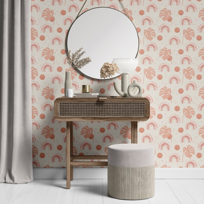 Palms and Rainbows Removable Wallpaper Abstract Pattern Wall | Etsy