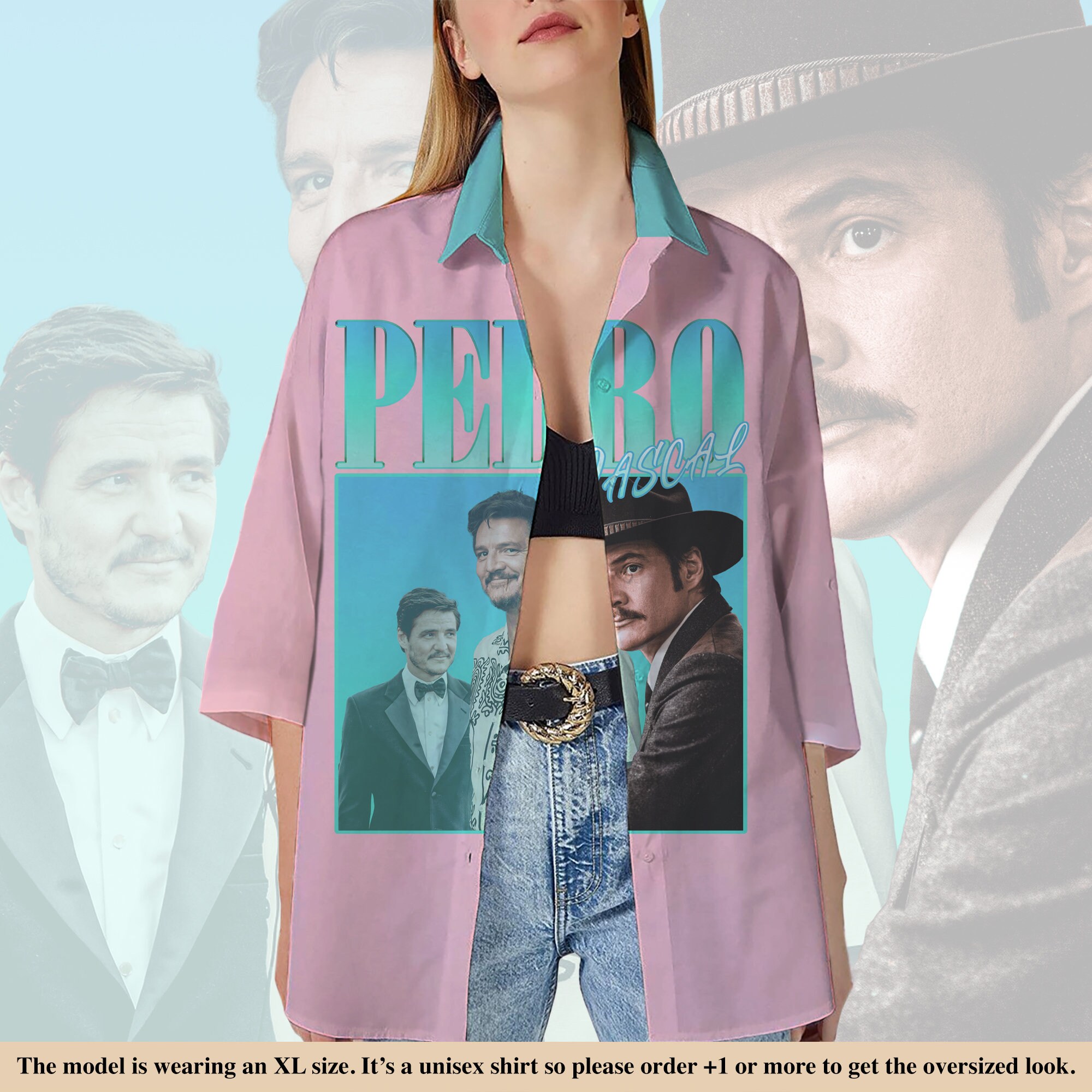 PEDRO PASCAL Button up Shirt Retro Hawaiian T-shirt Javier - Etsy