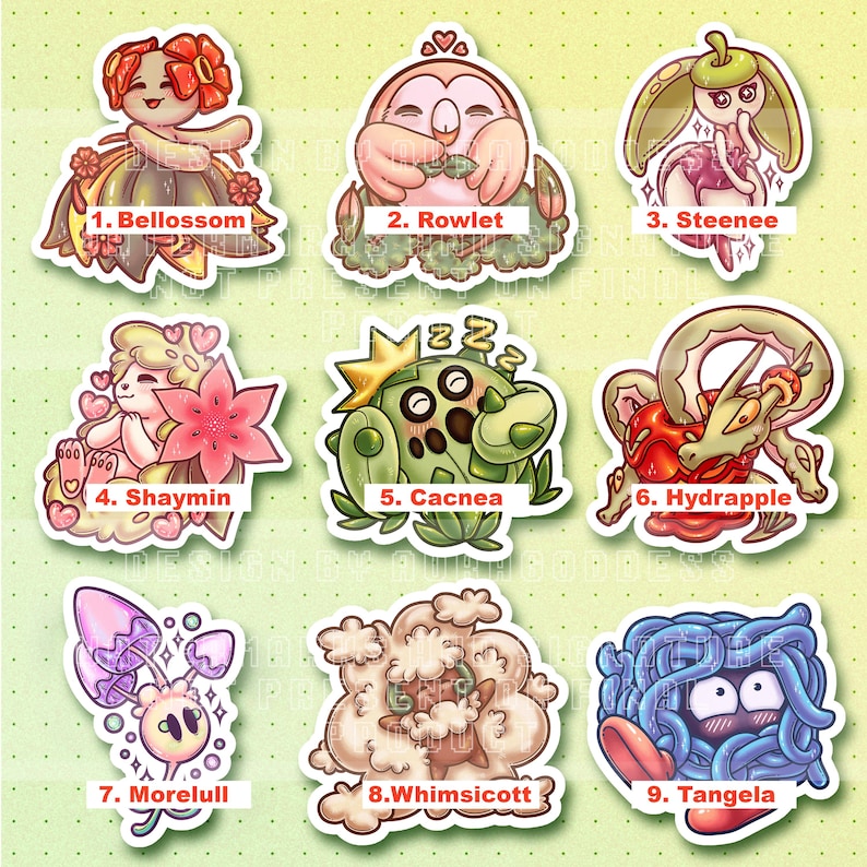 Grass Type Sticker Pack // Poké Inspired // Matte Vinyl Stickers! - Etsy