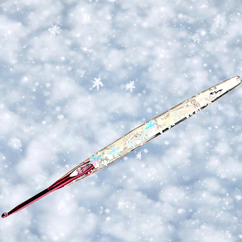 Iridescent Snowflake Crochet Hook: Handmade Resin Winter Wish - Etsy