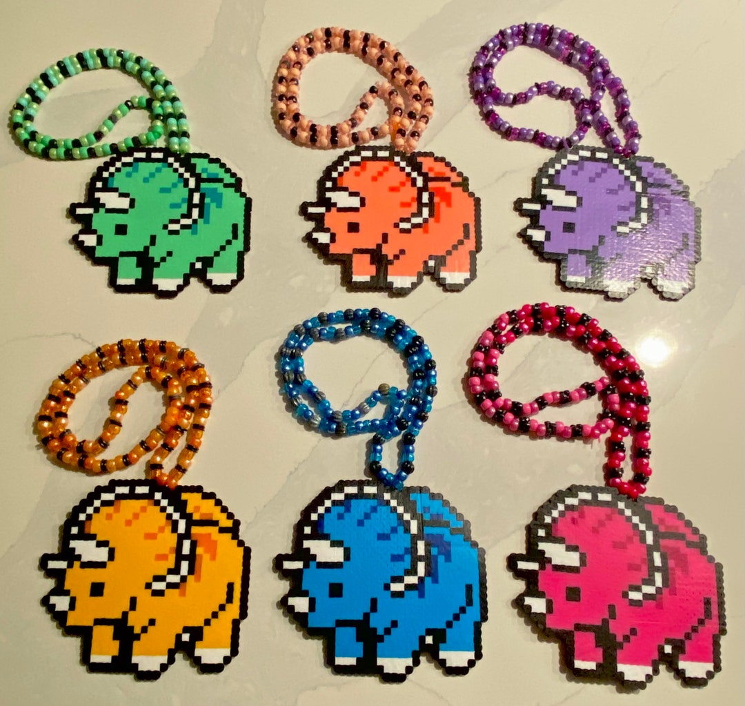 Dinosaur Perler Necklace, Rave Perler Necklace, Triceratops Perler ...