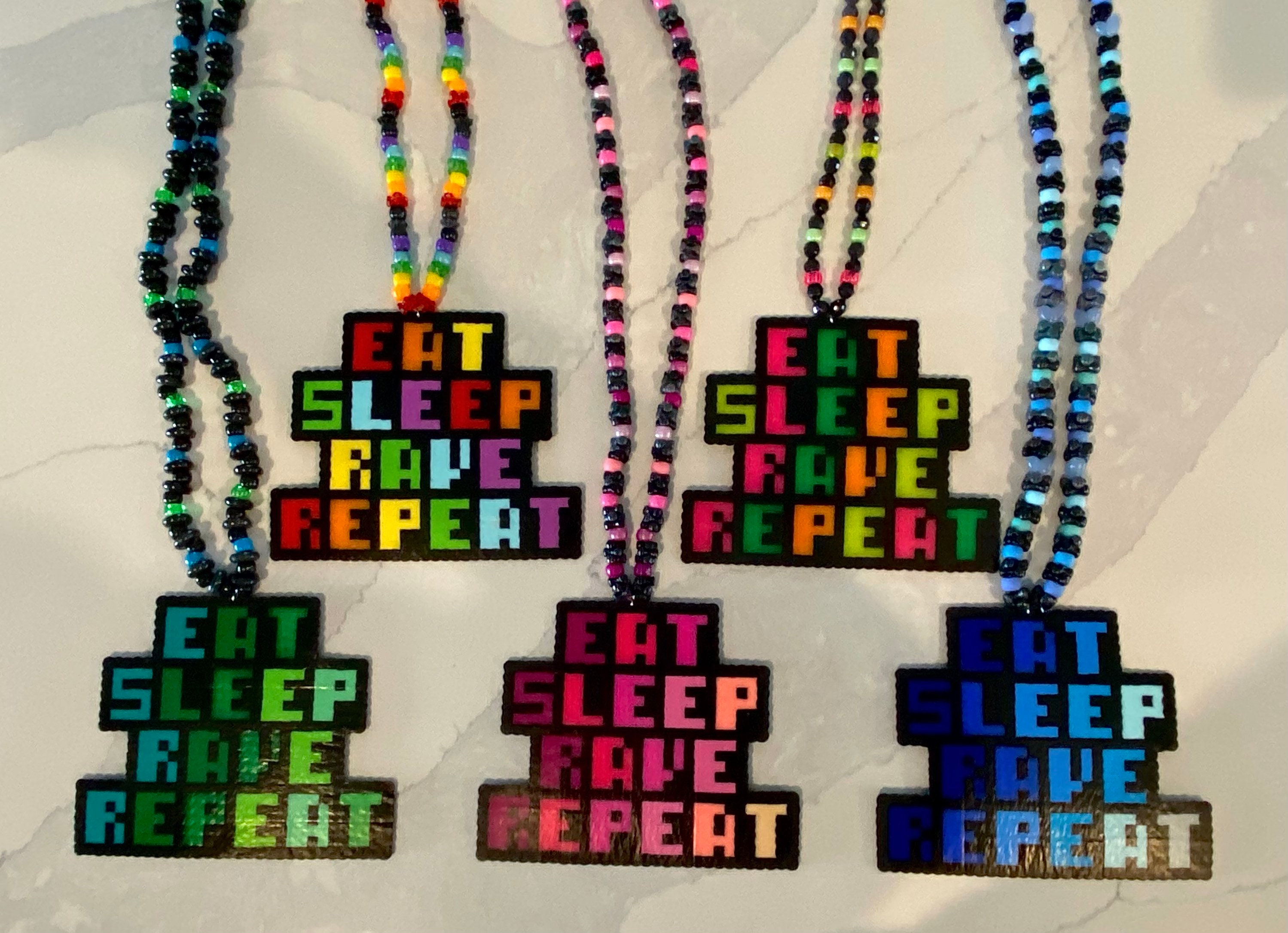 Eat Sleep Rave Repeat Perler Necklace Rave Perler Necklace - Etsy