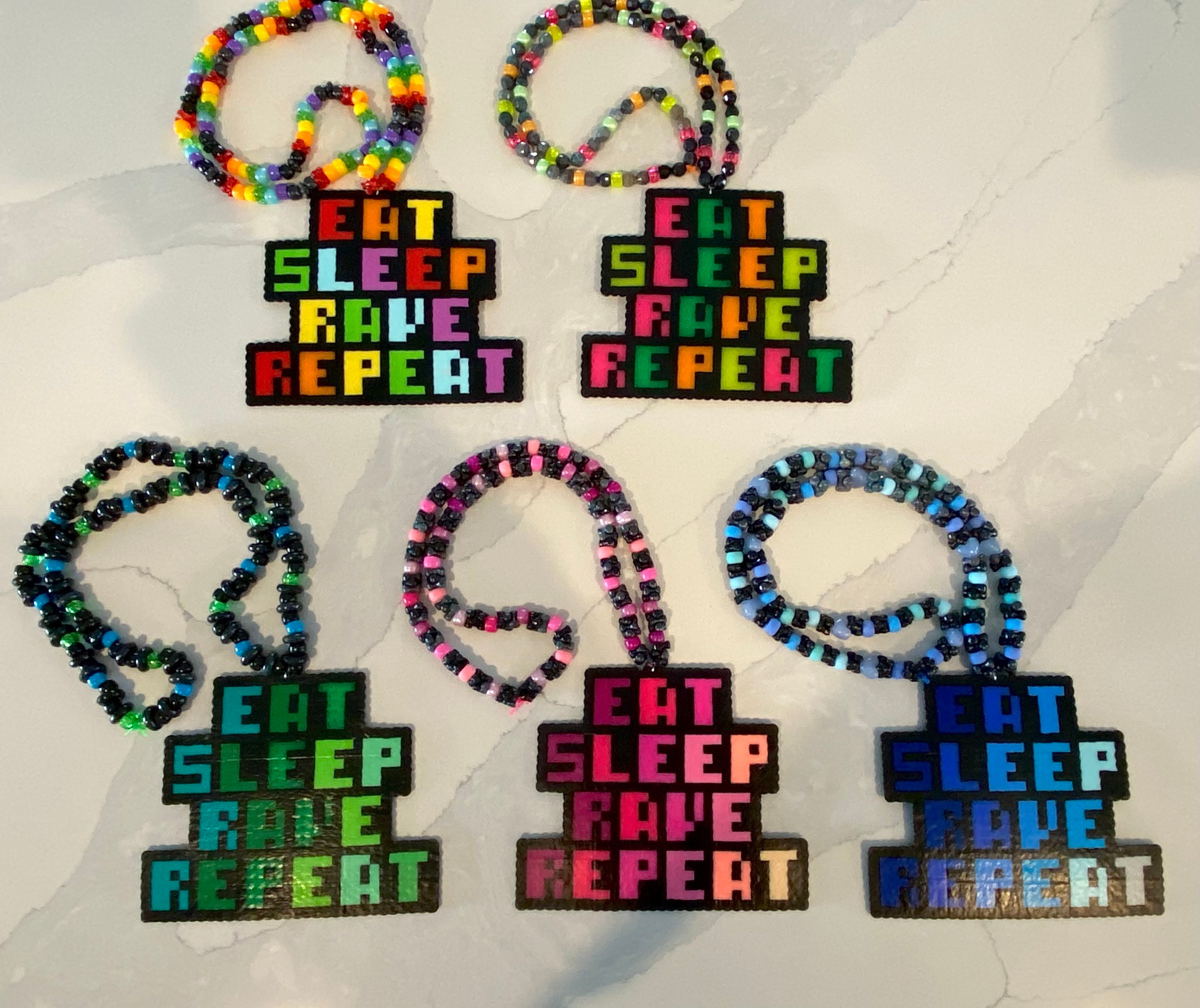 Eat Sleep Rave Repeat Perler Necklace Rave Perler Necklace - Etsy