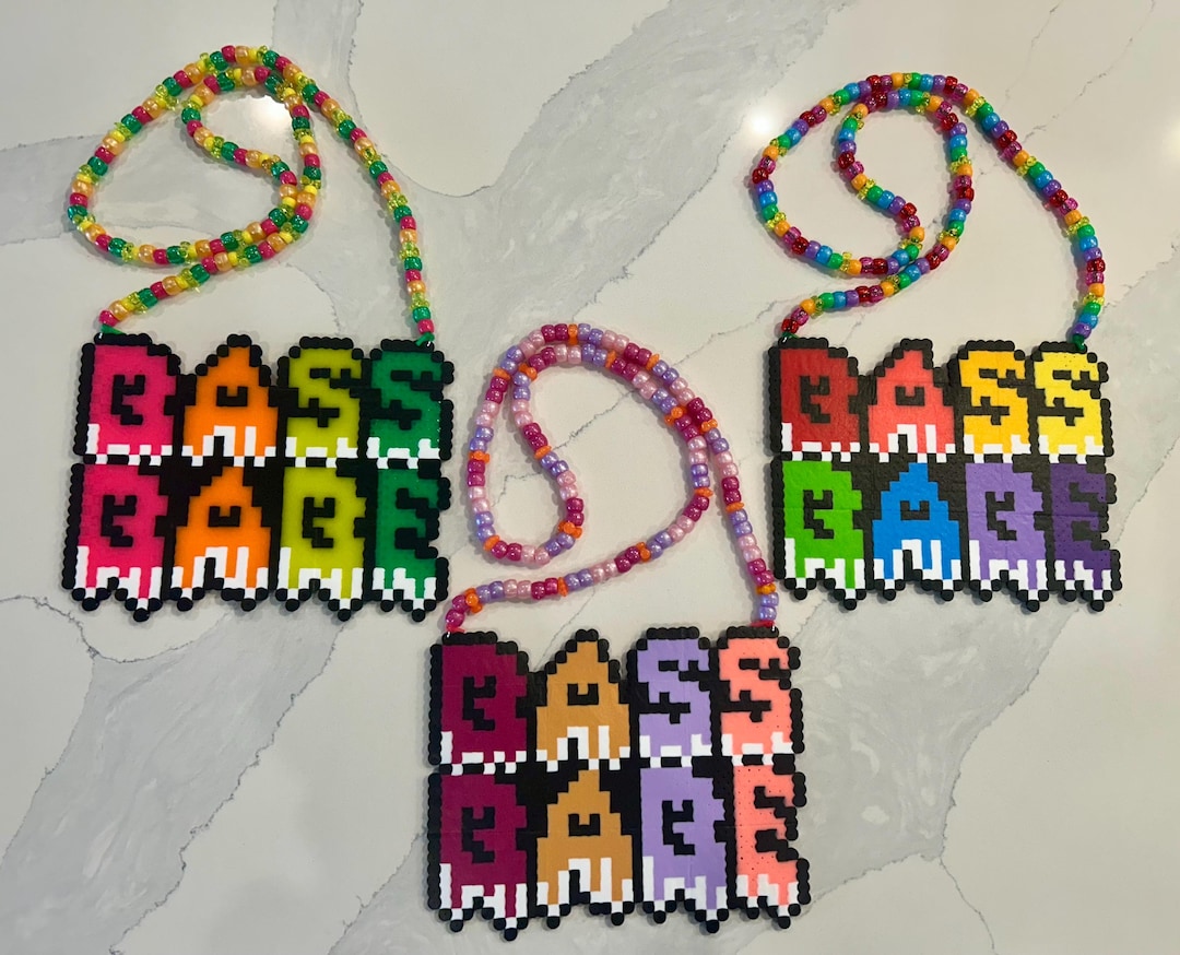 Bass Babe Perler Necklace, Rave Perler, Festival Perler, Trippy Perler ...