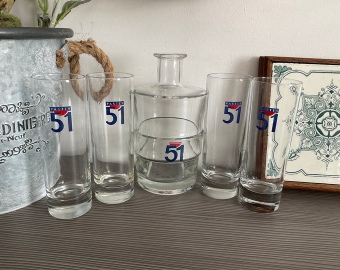 Vintage French Pastis Liqueur Set, Aperitif Glasses and Water Carafe ...
