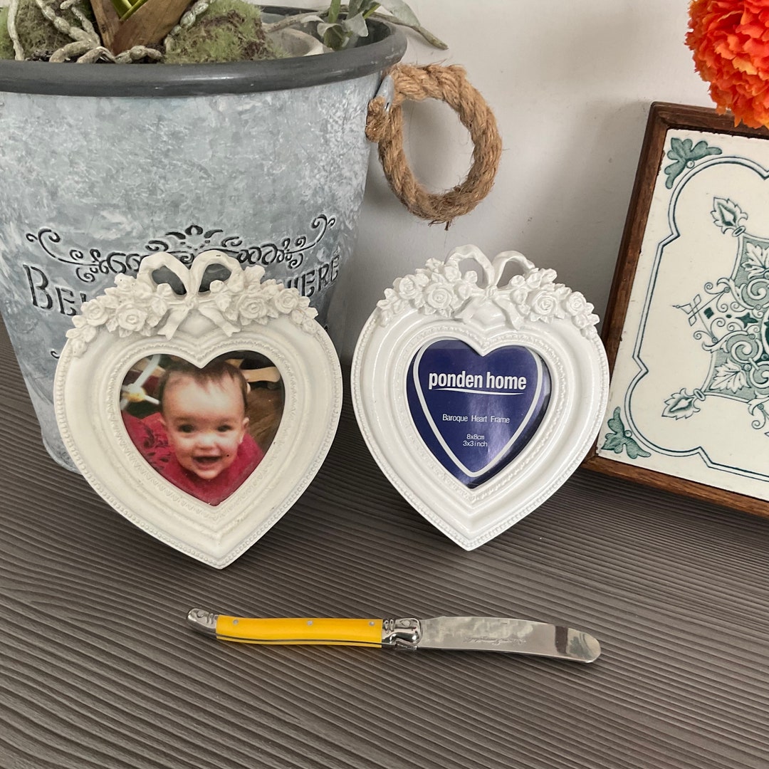 2 X Vintage White Floral Heart Shaped Photo Frames, Romantic Shabby ...
