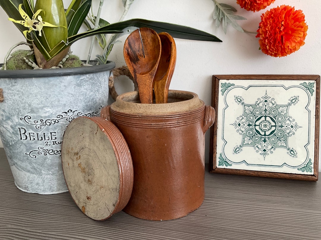 Vintage French Stoneware Lidded Storage Pot, Rustic Confit Jar, - Etsy