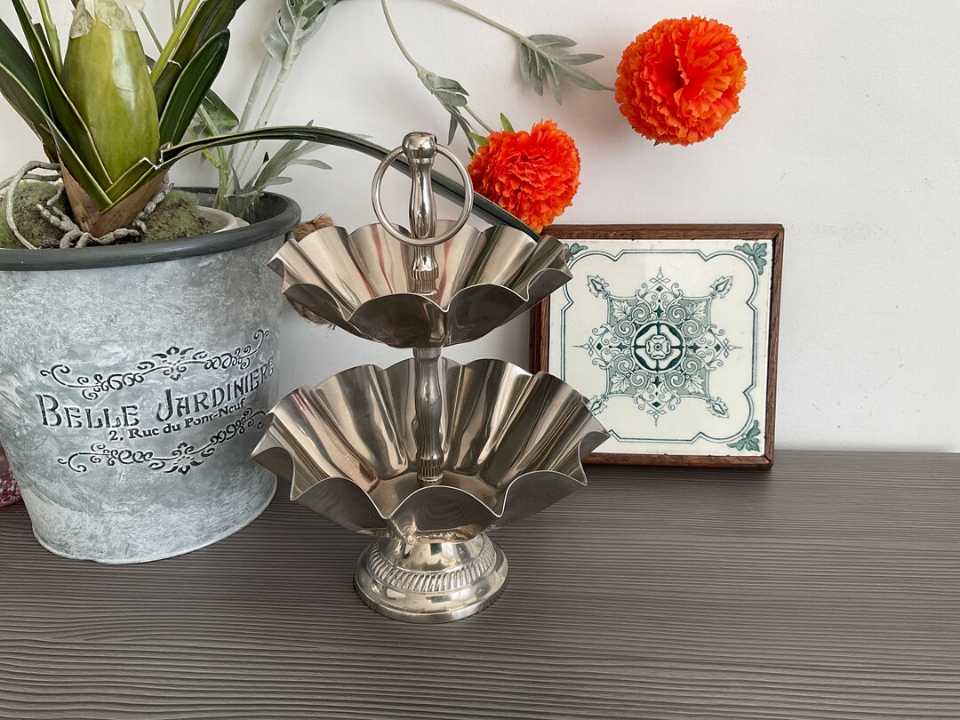 Gorgeous 2 Tier Chrome Bonbon Stand, Sweet Dishes, Silver Metal ...