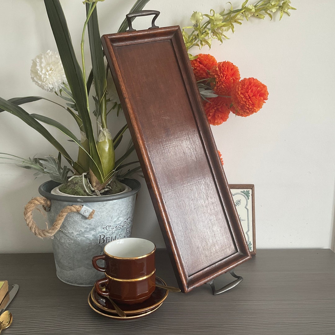 Lovely Long Slim Antique Butlers Serving Tray, Hard Wood Tray With ...