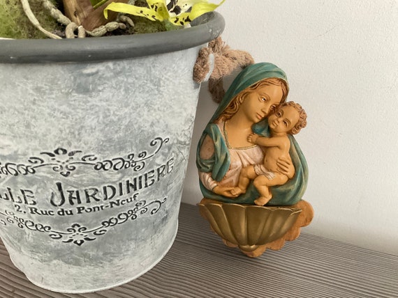 Vintage Holy Water Font Virgin Mary With Child Hand Painted | Etsy