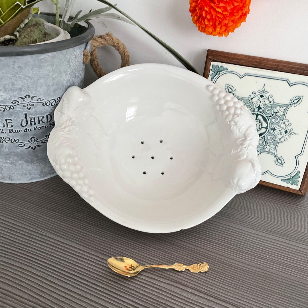 Fabulous Italian Berry Dish, White Ceramic Straining Bowl, Majolica, - Etsy