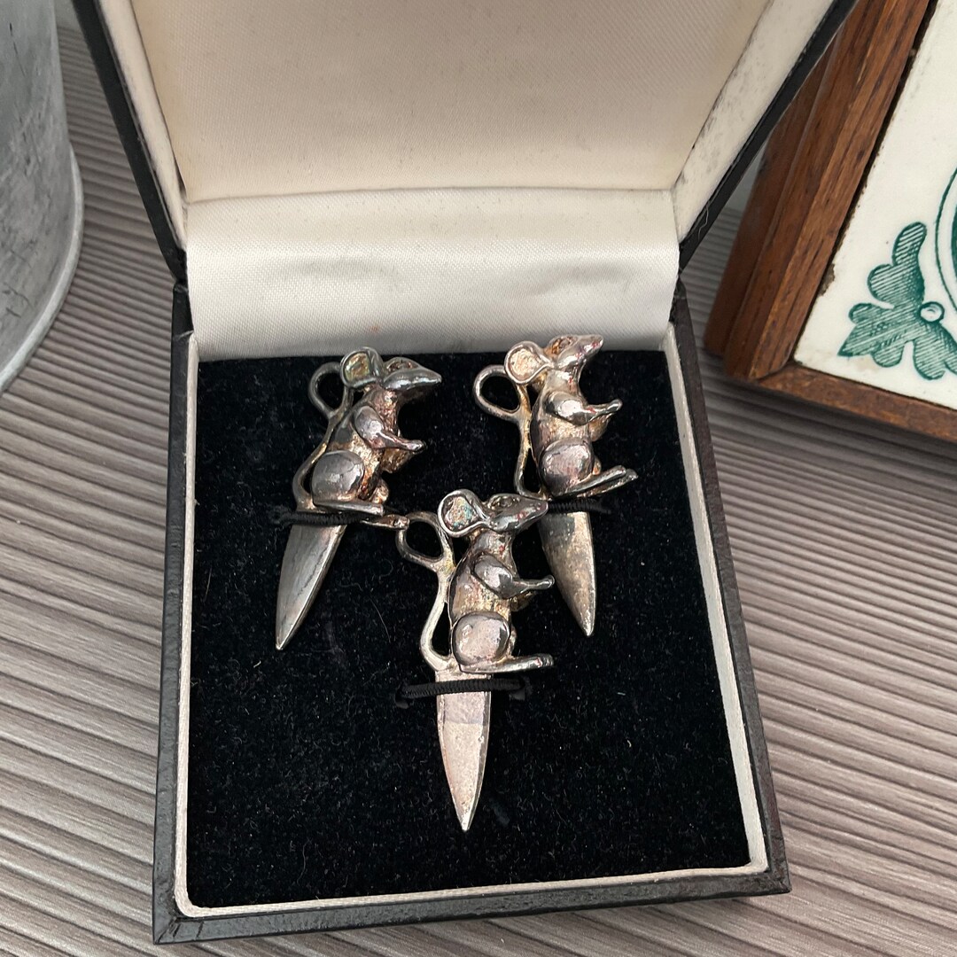 3 Cheese Mice Markers, Silver Plated Cheese Picks, Boxed, - Etsy