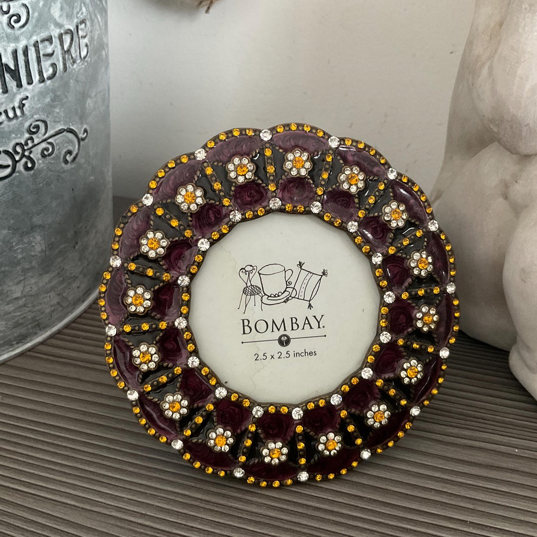 Vintage Bombay Bohemian Jeweled Photo Frame, Freestanding Metal Picture ...