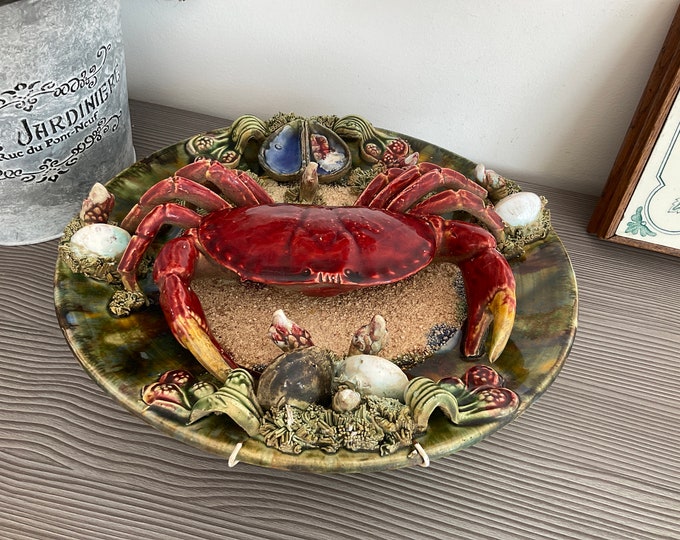 Antique Majolica Crab Plate, Signed Alvaro Jose, Caldas Da Raina ...