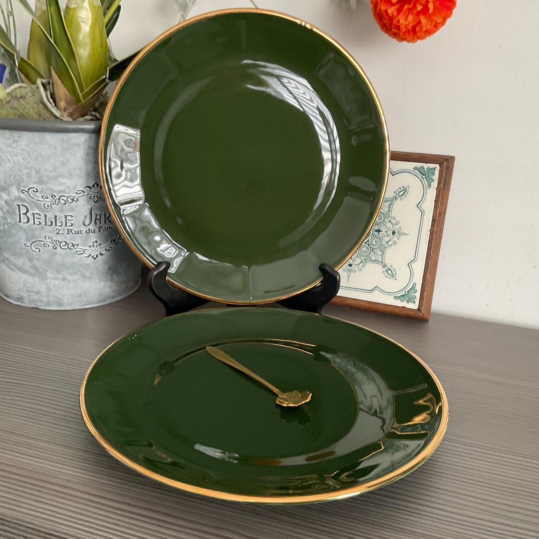 Apilco Bistro Dinner Plates: French Green & Gold, 10.6" (seconds) - Etsy
