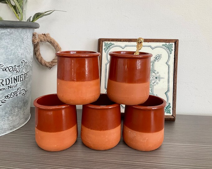 5 X Cermer Yogurt Pots, Terracotta Glazed Pots, Rustic Style Yogurt ...