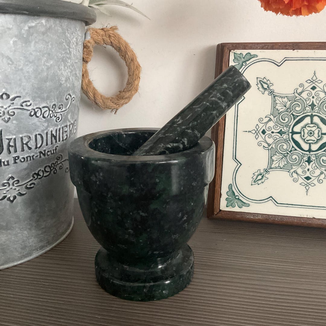 Dark Green Marble Mortar and Pestle Set, Heavy Herb and Spice Grinder ...