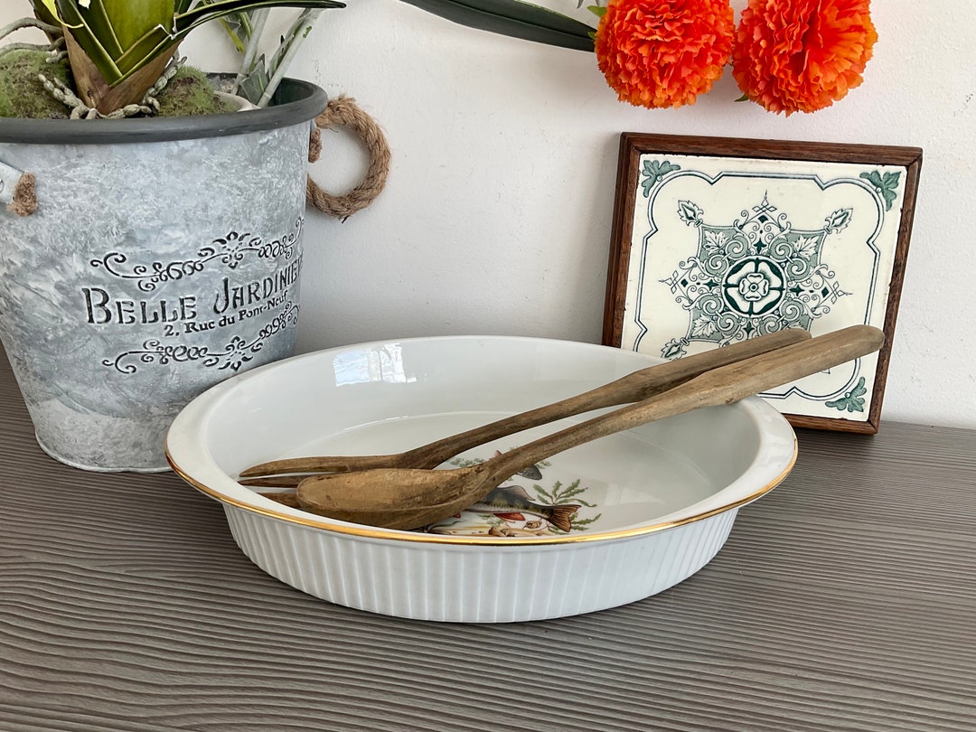 Vintage APILCO Ironstone Gratin Dish: French Fish Transfer, Gold Trim ...