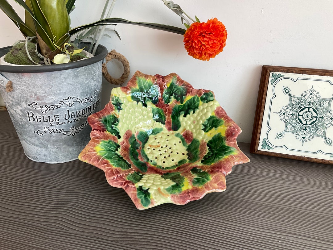 Vintage French Majolica Straining Dish, Colander, Grapes and Vines ...