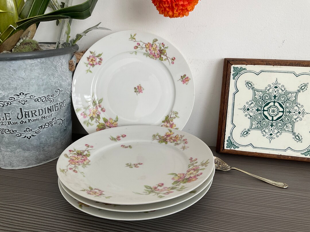 4 X French Limoges Paris Plates, Pretty Floral Design, Shabby Chic ...