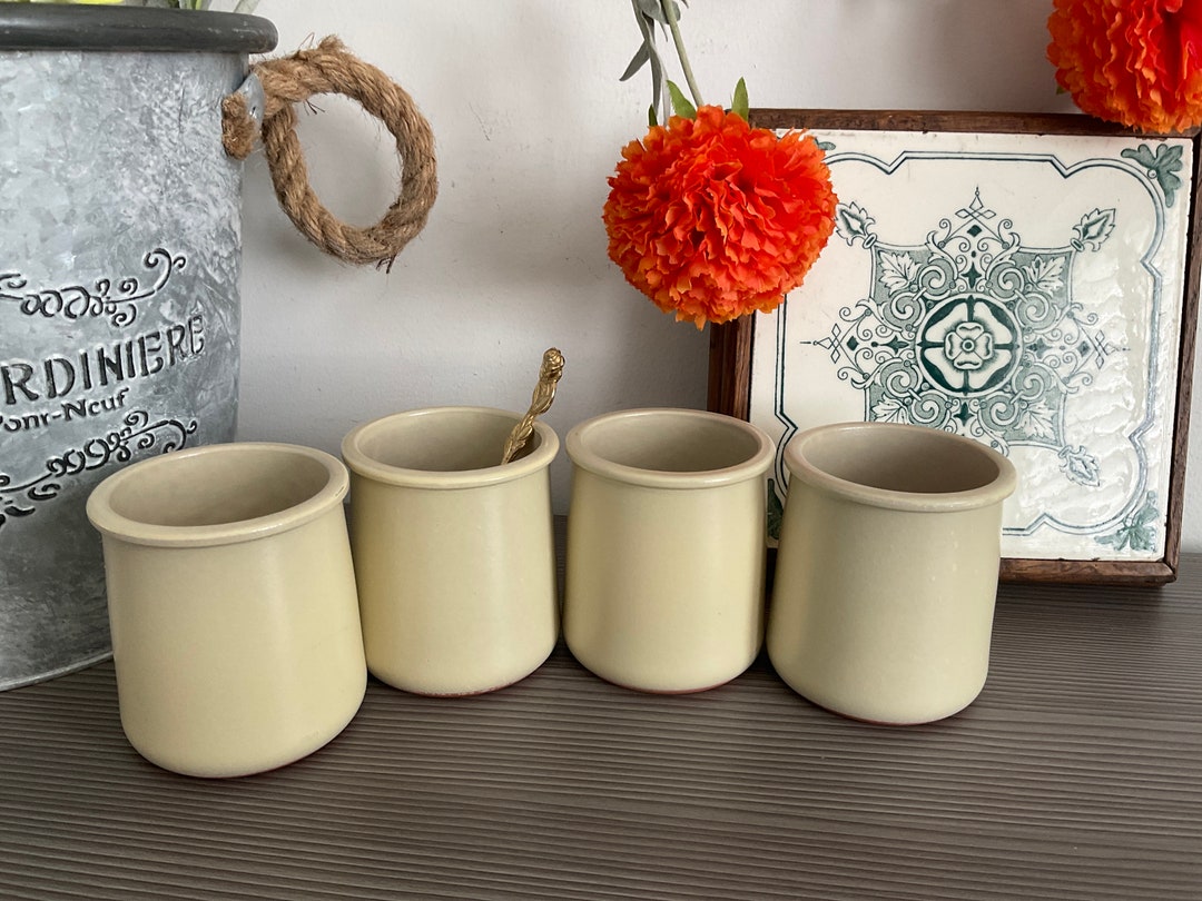 4 X Cermer Yogurt Pots, La Fermiere Lemon/cream Glazed Terracotta Pots ...