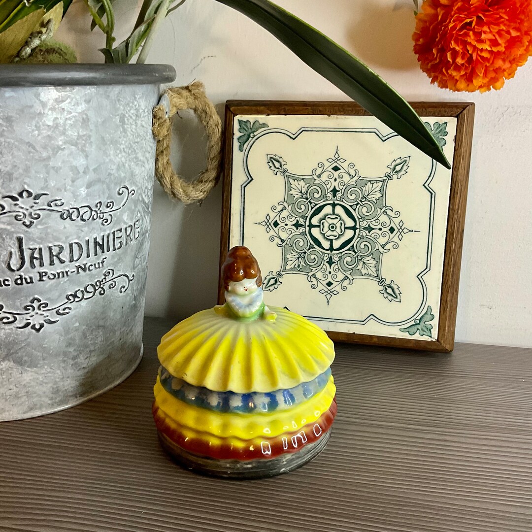 Vintage Crinoline Lady Powder Pot, Made in Japan, Trinket Dish, Kitsch ...
