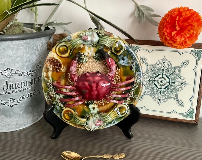 Fabulous Majolica Crab Plate, PALISSY Style Crustacean Wall Plate ...