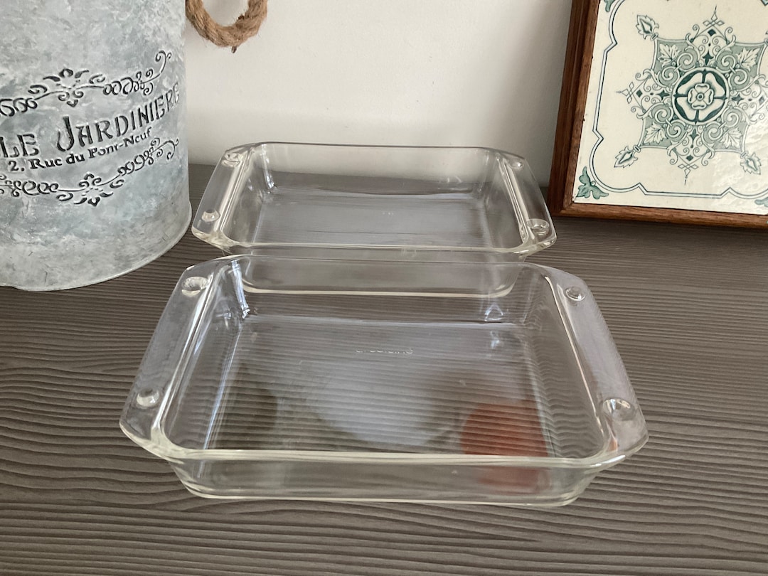 Vintage French Arcuisine Clear Glass Baking Dish, Refrigerator Box ...