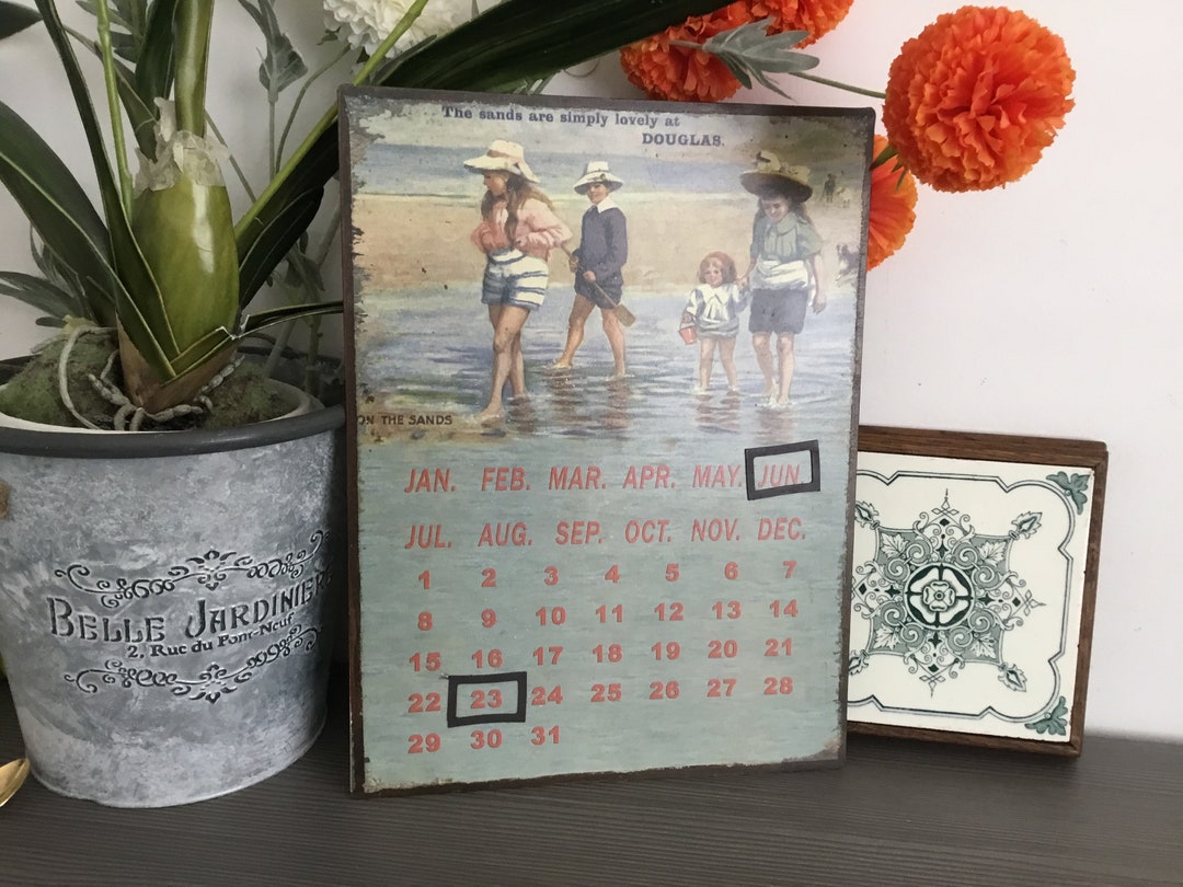 Vintage Metal Perpetual Calendar, Seaside/beach Theme, Wall Calendar ...