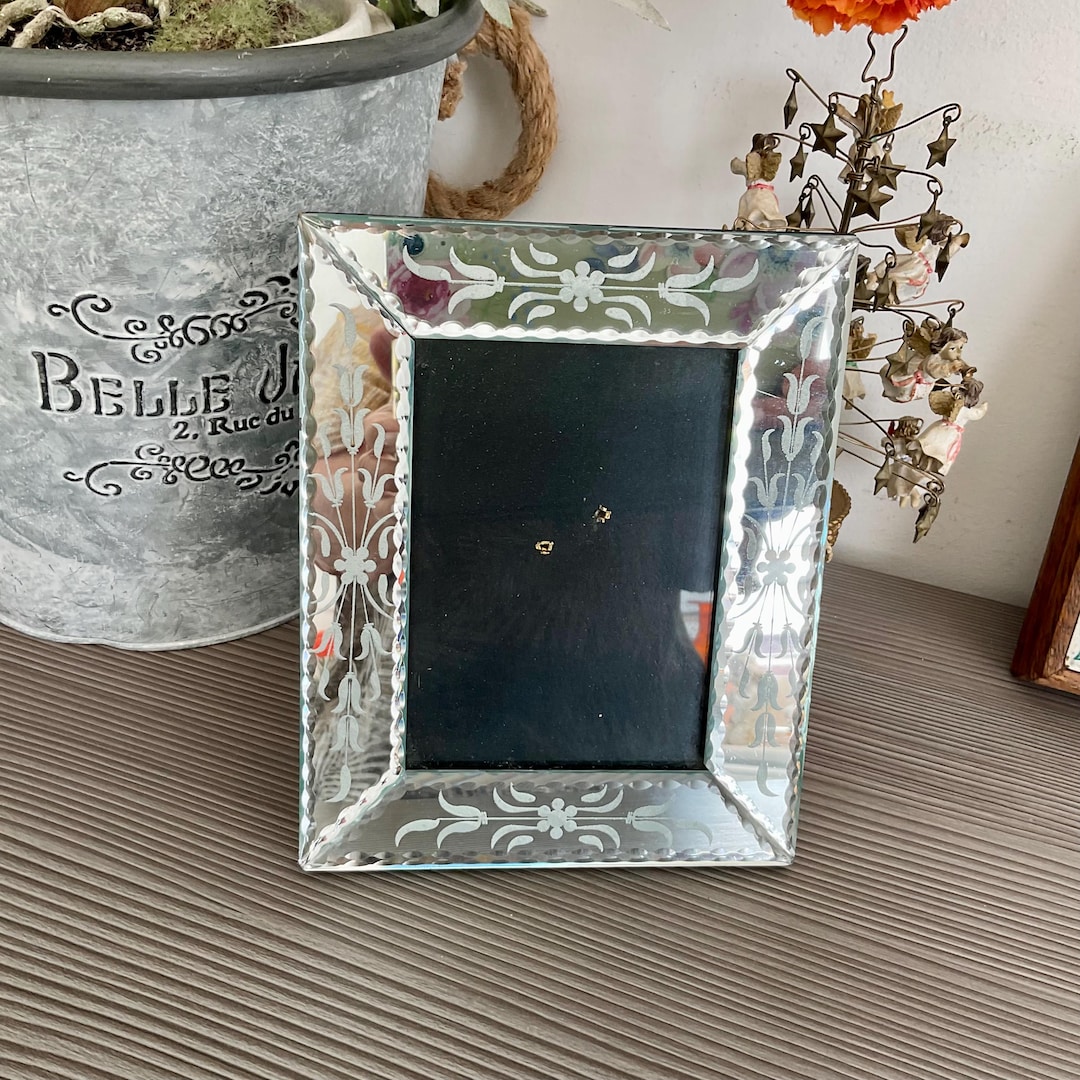 Vintage Venetian Design Mirrored Picture Frame, Floral Etched Mirrored ...
