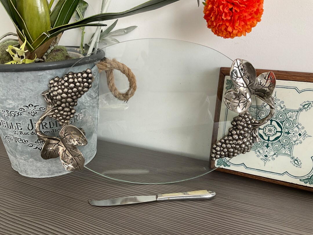 Vintage SILEA Silver Plated Glass Tray, Grape Design Cheese Platter, - Etsy