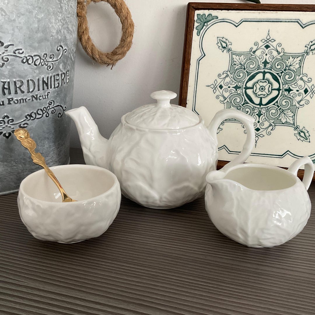 Sweet Wedgwood Countryware Tea Set, Cabbage Leaf Design, White Embossed ...