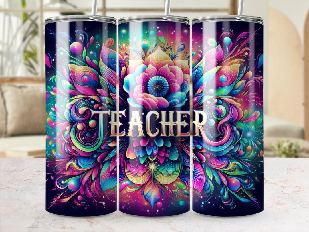 Teacher 20oz Skinny Tumbler Wrap, Rainbow Floral Design, Digital ...