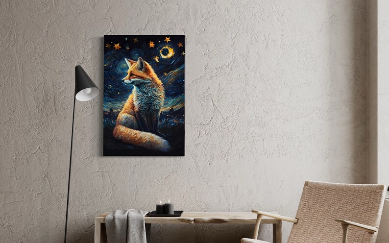 Fox Starry Night Van Gogh Da Vinci Style Digital Wall Art - Etsy