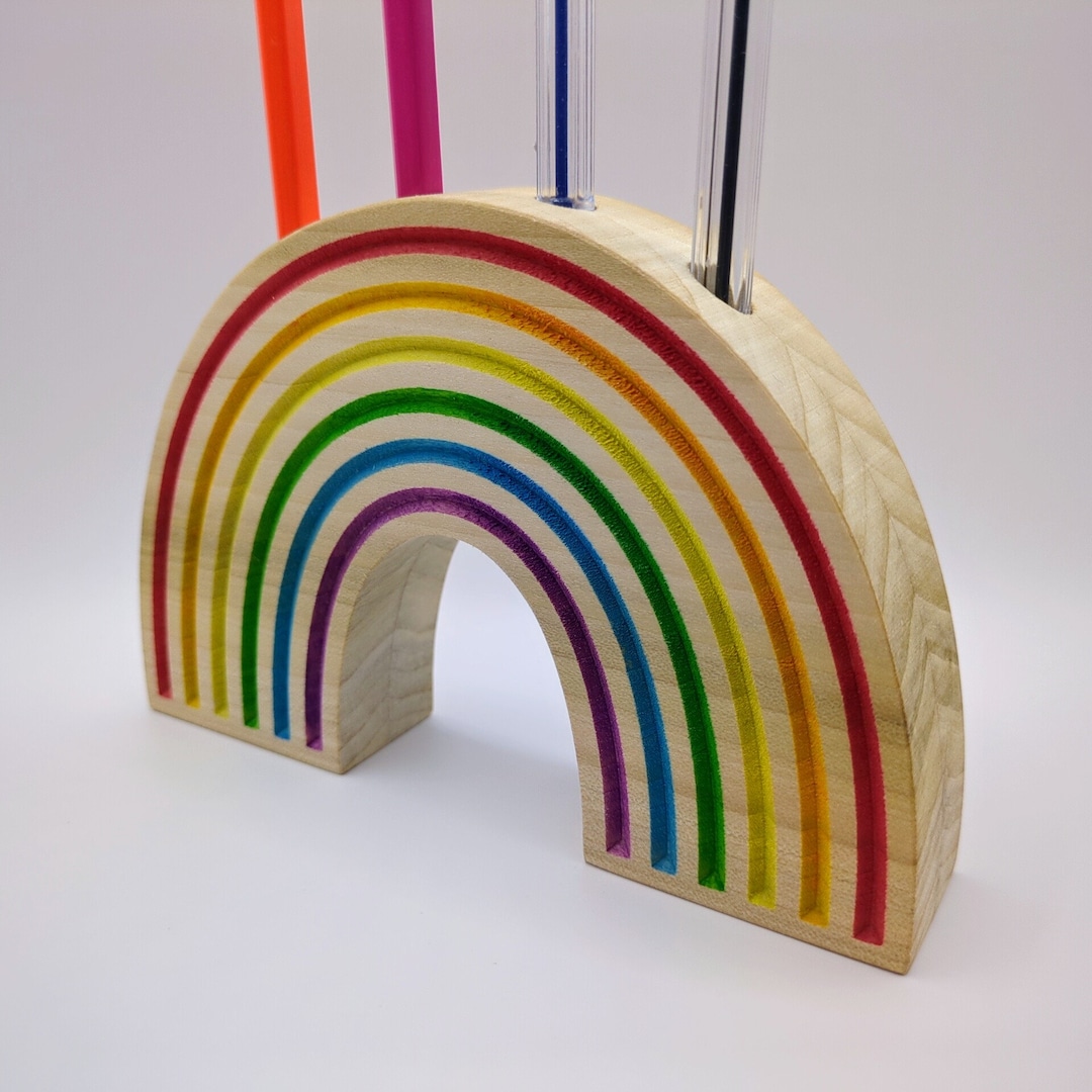 Rainbow Pen Holder, Rainbow Pencil Holder, Recycled Wood - Etsy