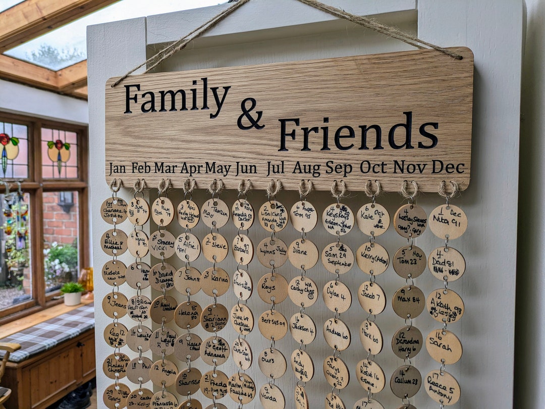 Family & Friends, Birthday Calendar, Hanging Disc, Various Colours - Etsy