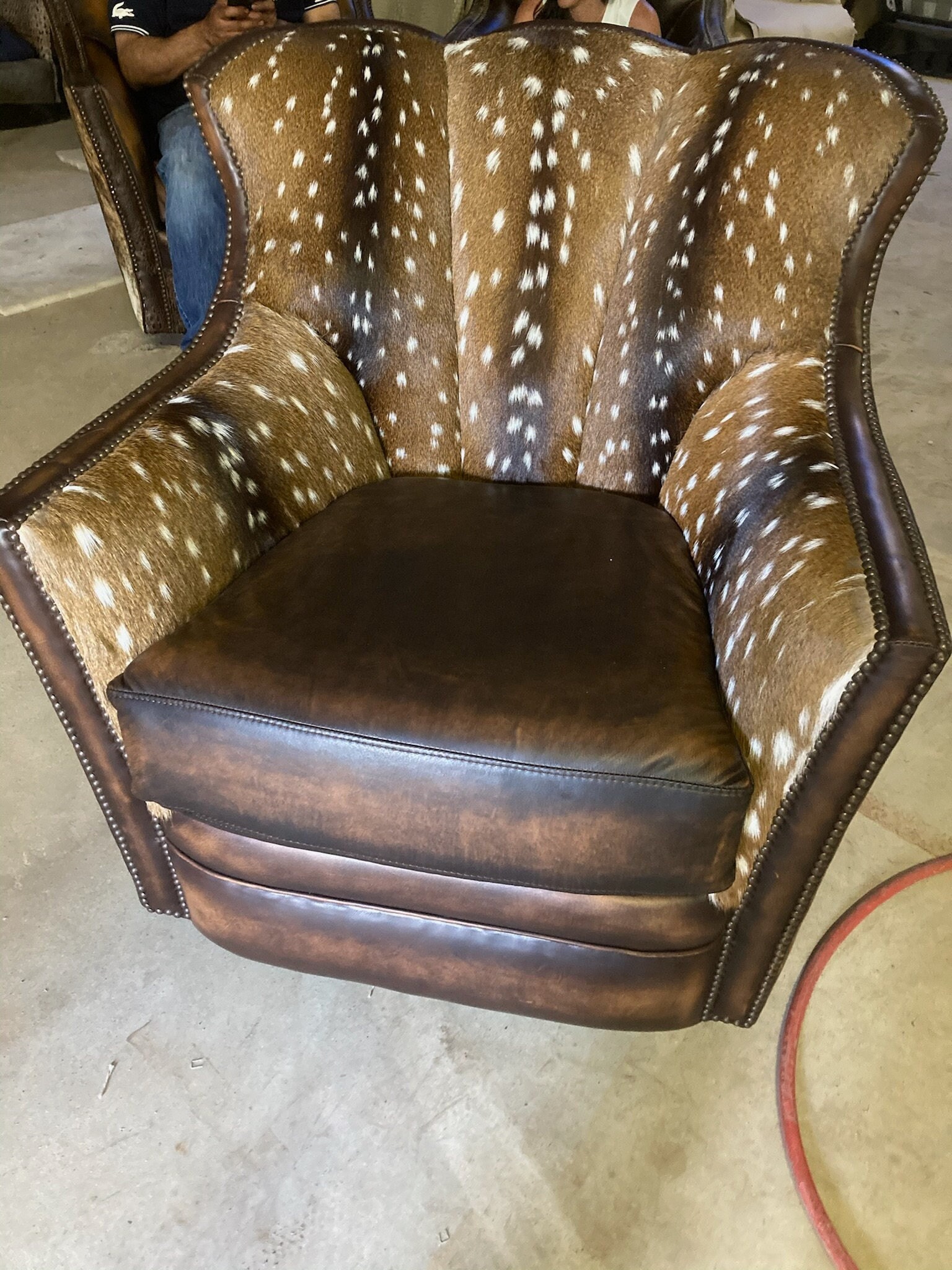Handcrafted Axis Deer Hide Swivel Rocker Club Chair – Texas Western ...