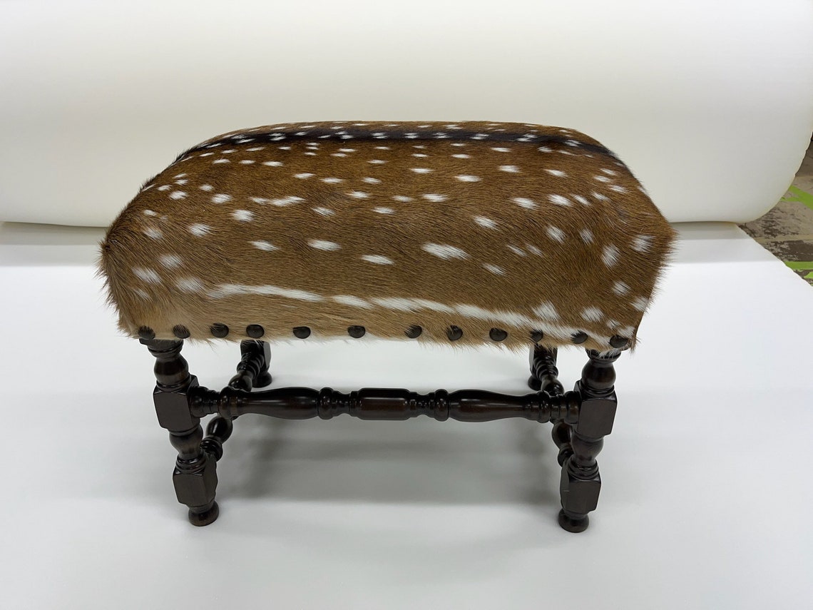 Handcrafted Axis Deer Hide Bench – Rustic Western Furniture, Alder Wood ...