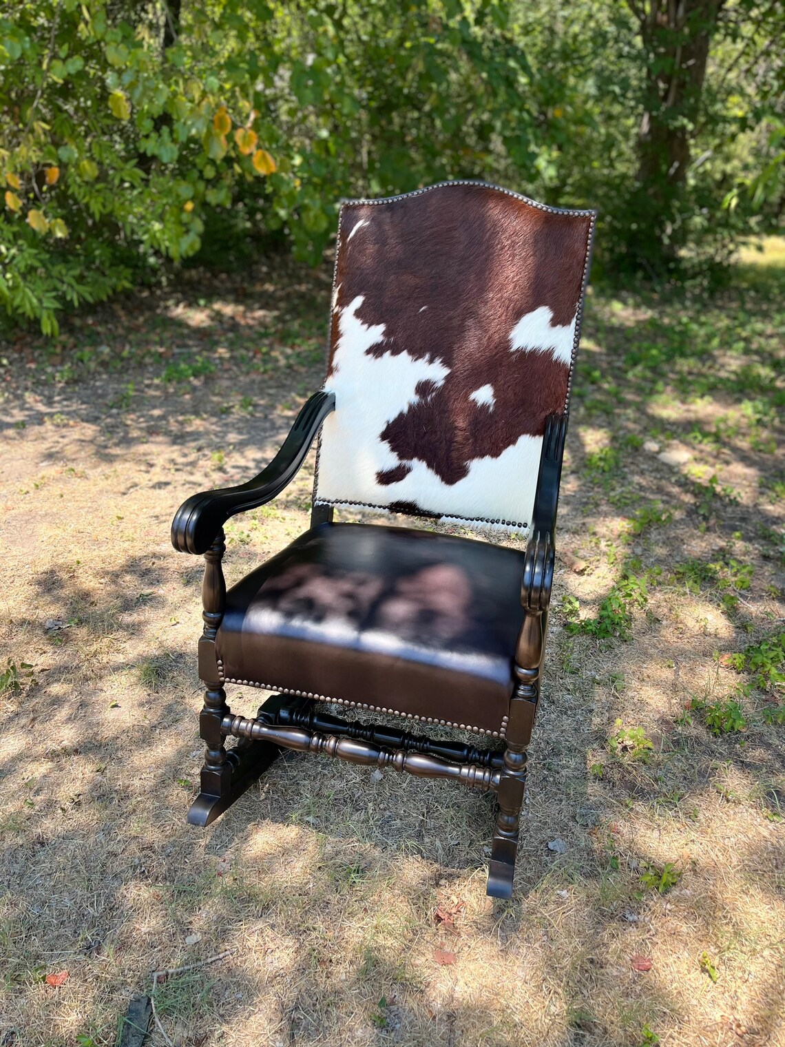 Turn Leg Cowhide Rocking Chair - Etsy