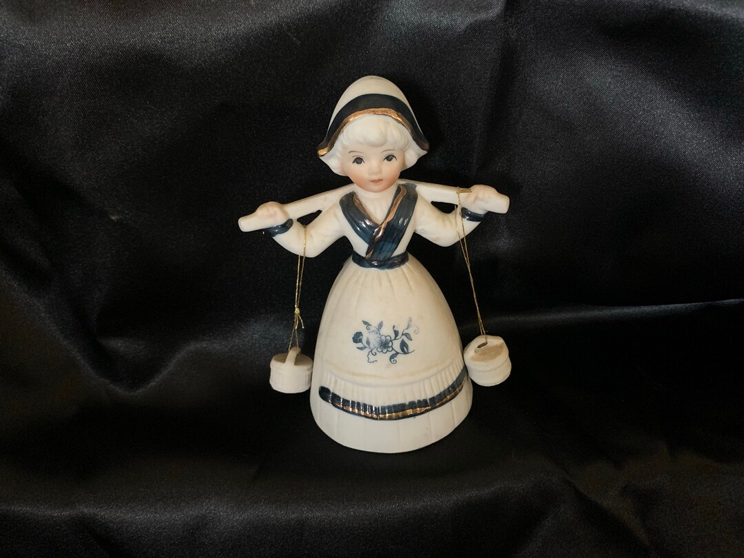 Vintage Delft Blue Bell Dutch Girl Bell With Hanging Buckets - 1980's ...