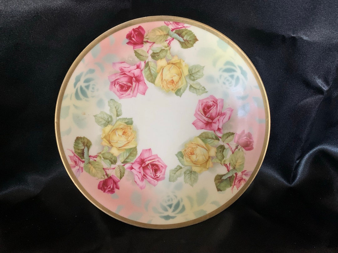 Vintage Beyer Bock Prussia RUDOLSTADT Pink and Yellow Roses Plate - Etsy
