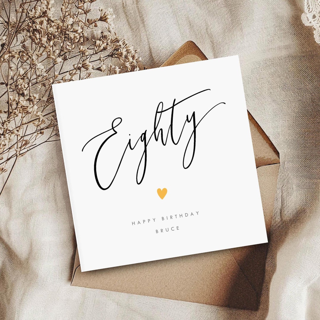 Personalised 80th Birthday Card, Calligraphy Birthday Card ...