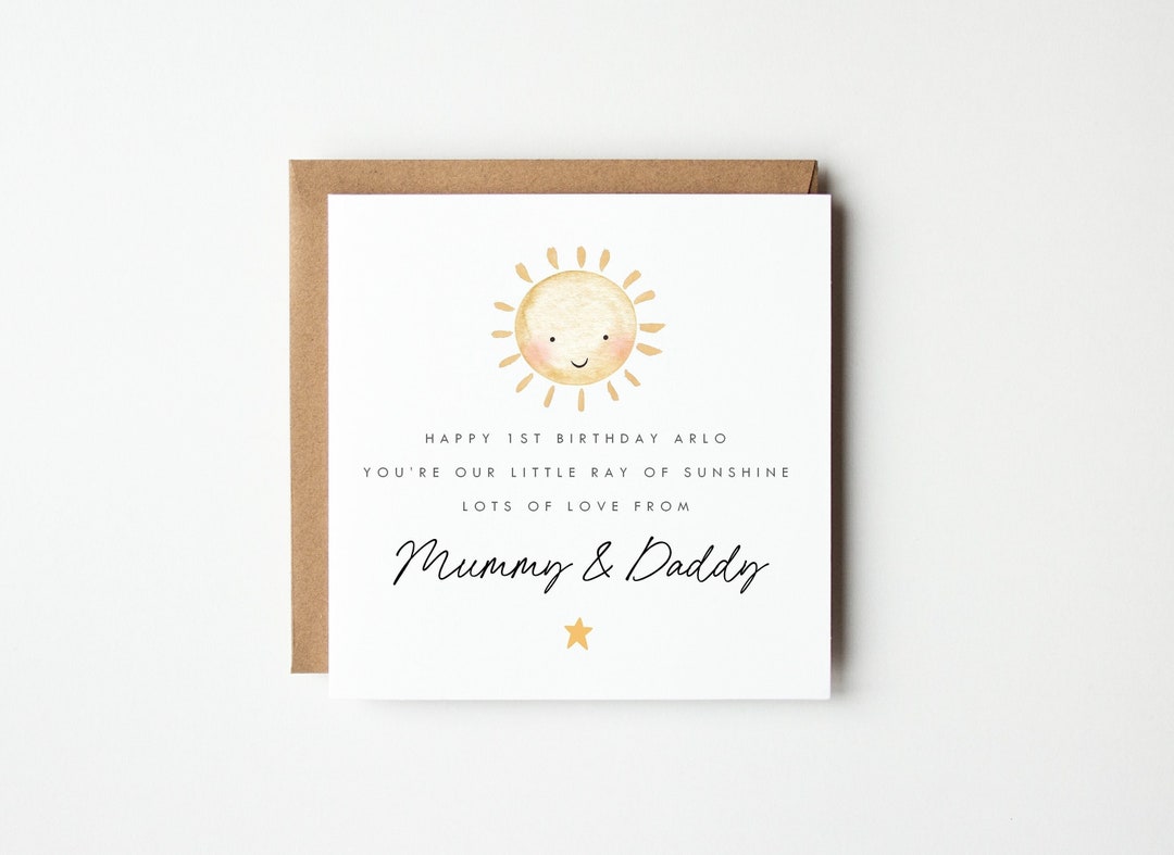 Personalised Happy Birthday Card, Ray of Sunshine Card, Baby's 1st ...