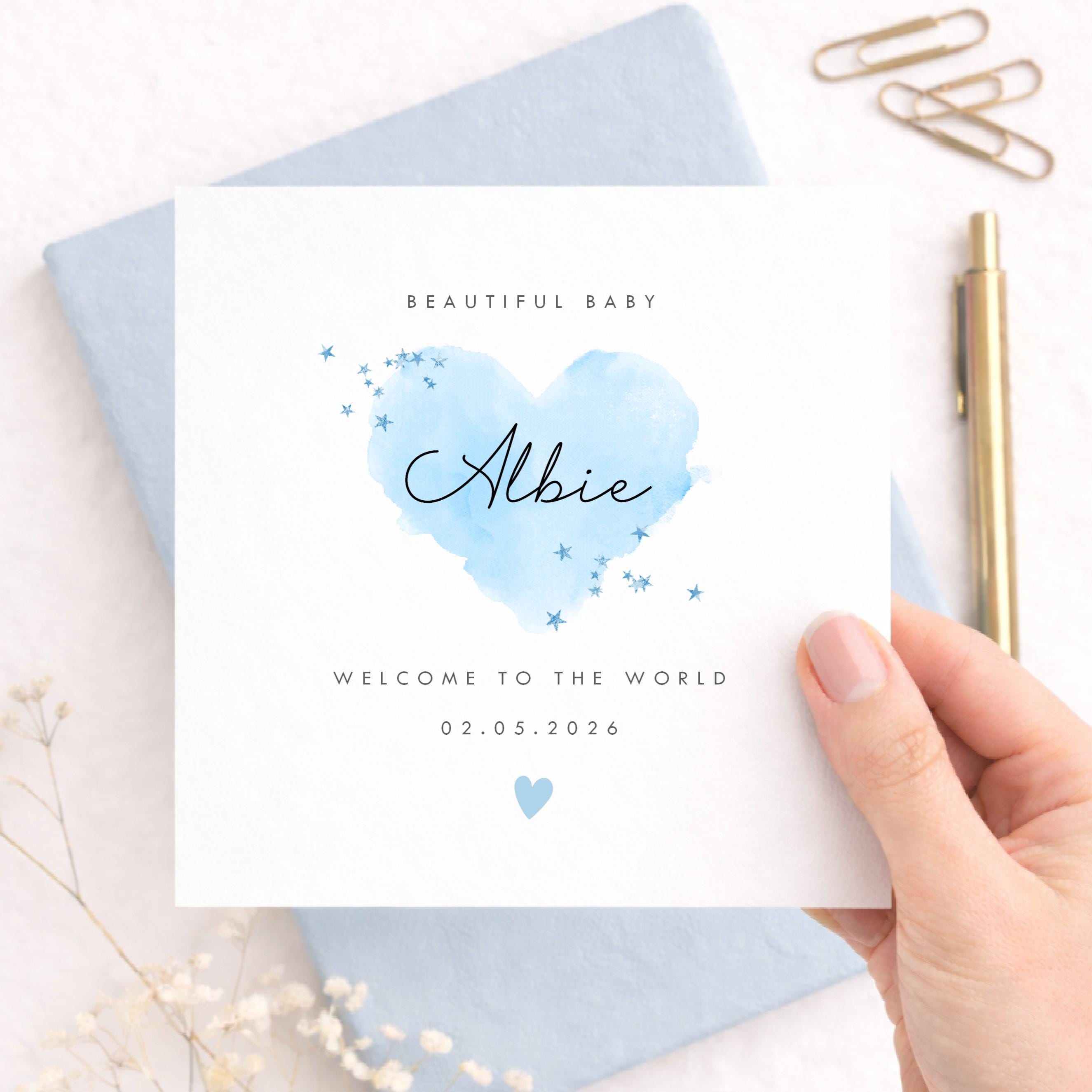 Personalised New Baby Card, Watercolour Heart , Welcome to the World ...
