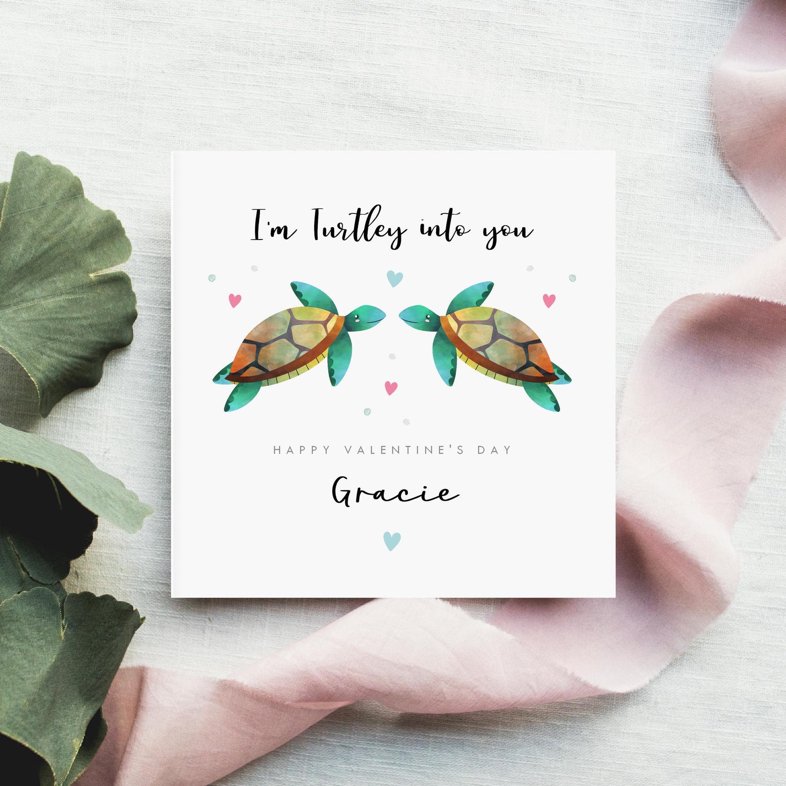 Personalised Turtle Valentines Day Card, Turtley Into You Valentines ...